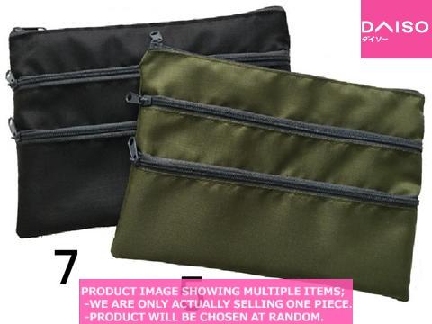 Cloth case mesh case with azippers / Dark color layer pouch【 段ポーチ ダークカ ...